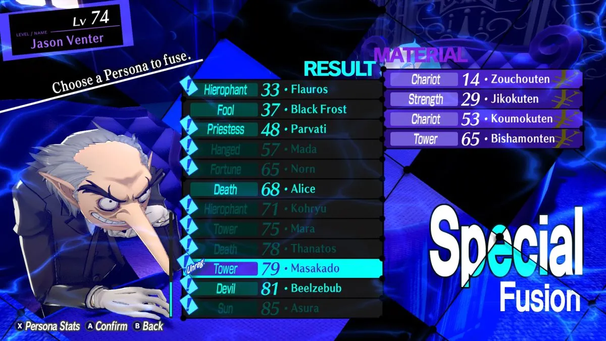 Persona 3 : Reload - Fusionner un Masakado avec la compétence Charge ...